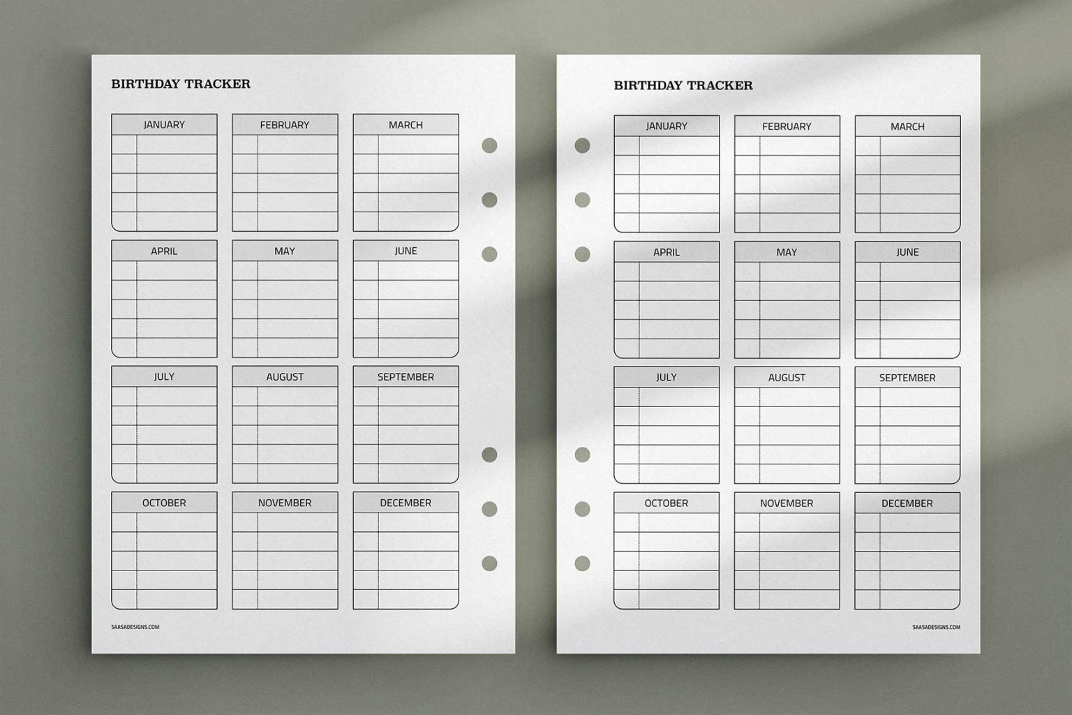 Birthday Tracker template. Free printable planner insert.