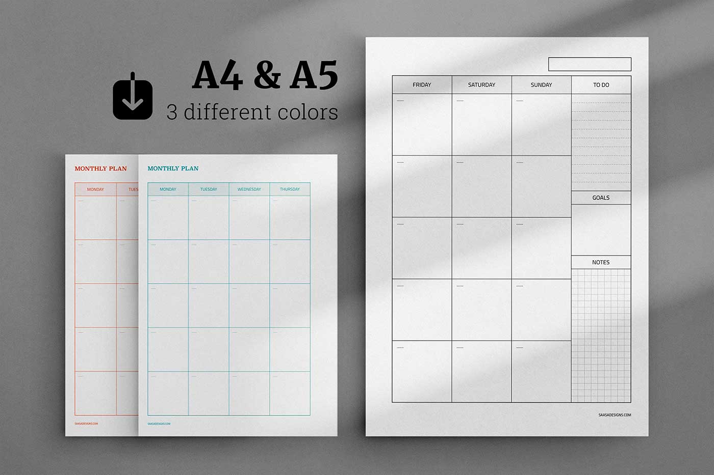 Monthly Planner template. Free printable planner insert.