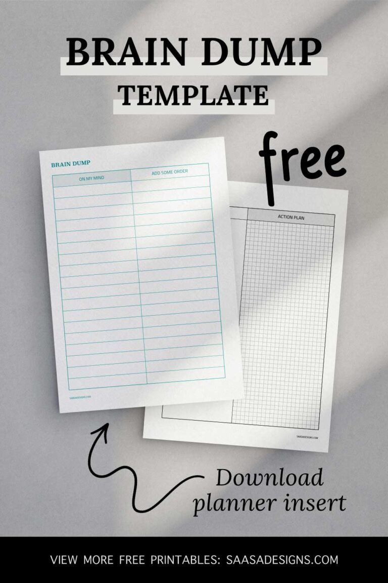 Brain Dump Worksheet. Free printable planner insert.