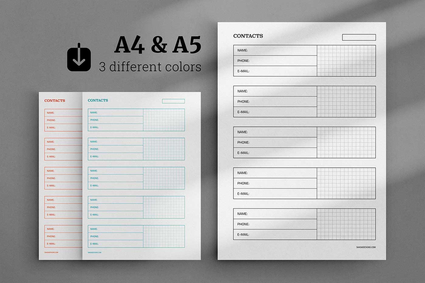 Contact List template. Free printable planner insert.
