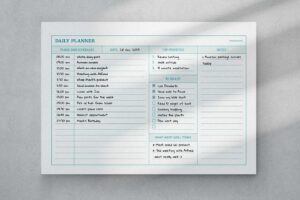 Horizontal Daily Planner template. Free printable planner insert.