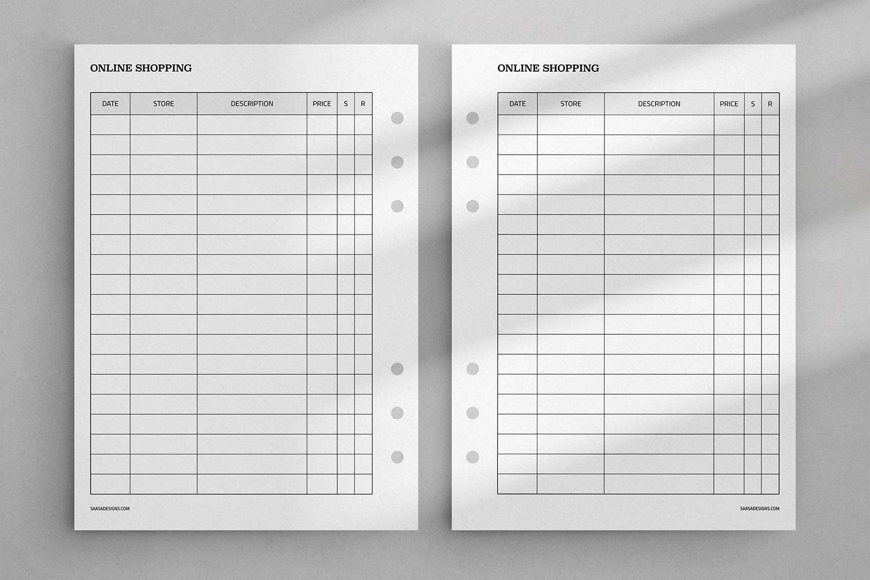 Online Shopping Tracker Template Free Printable Planner Insert 