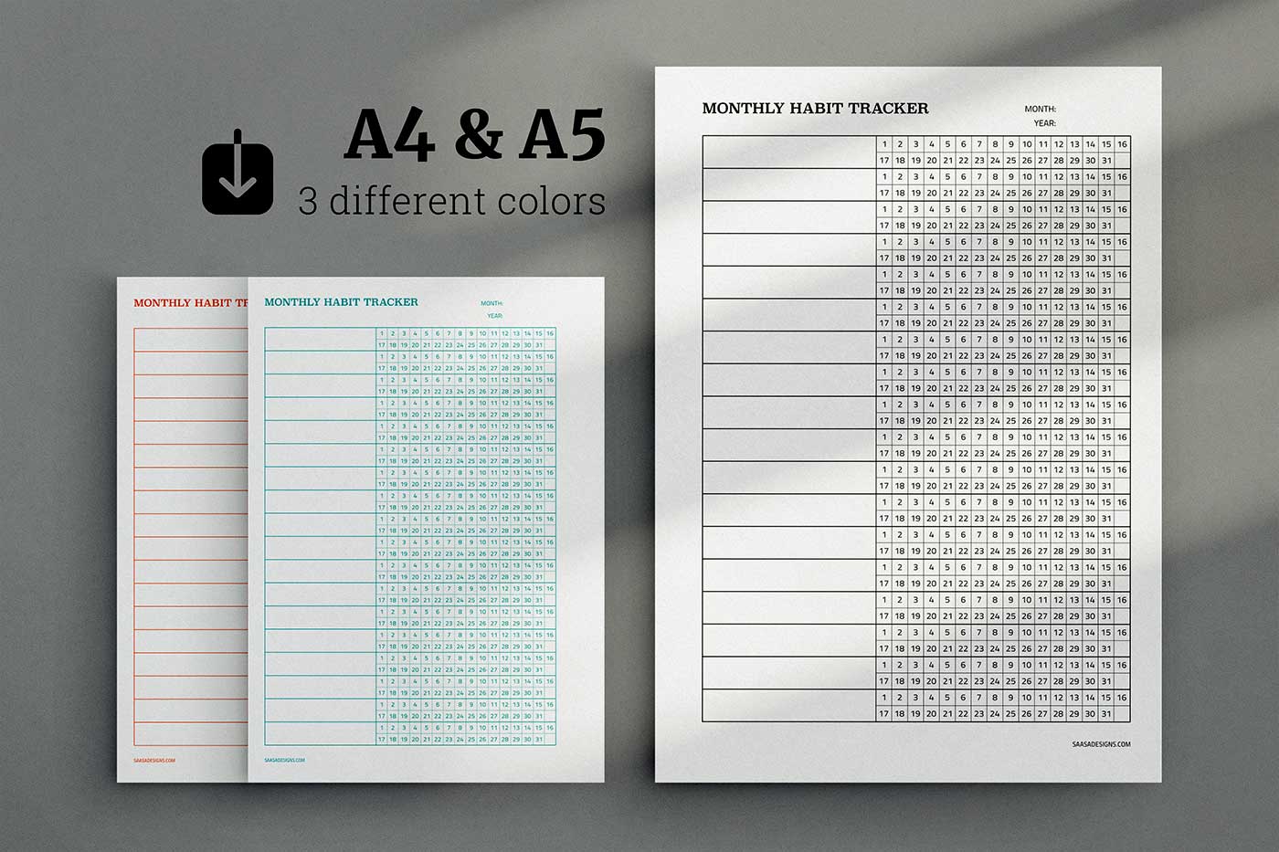 Printable Monthly Habit Tracker. Free planner insert.