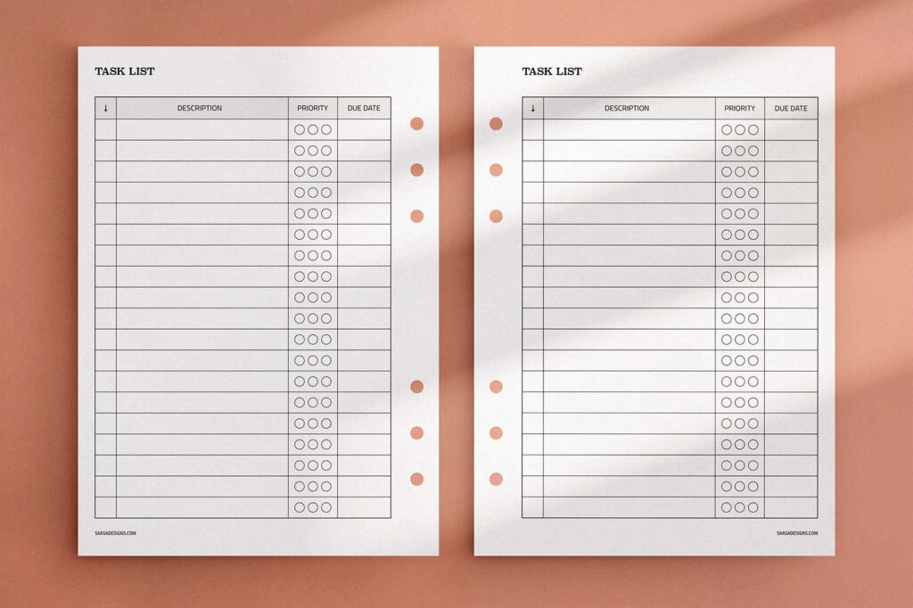To Do List With Deadlines template. Free printable planner insert.