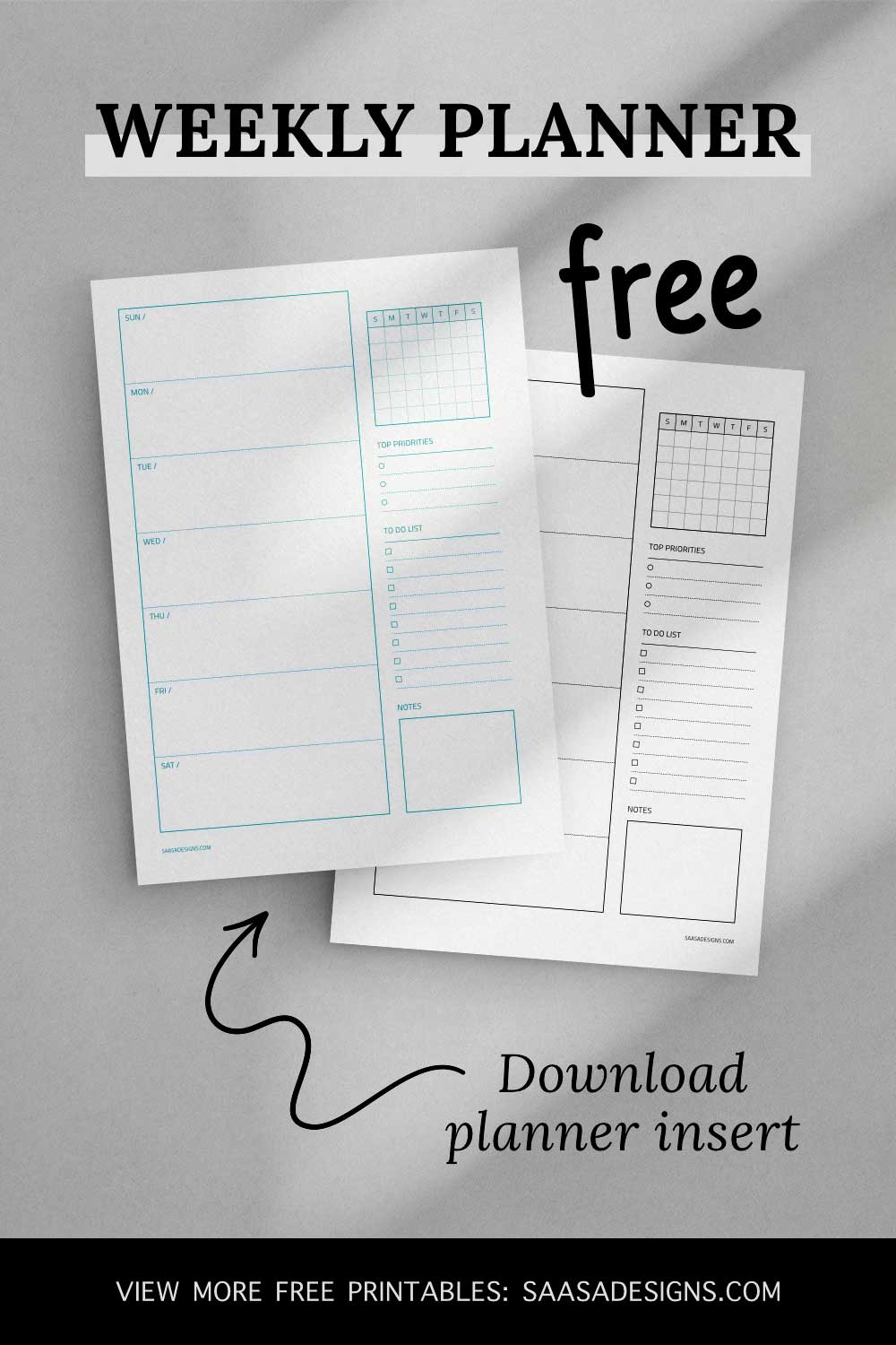 Weekly Planner printable. Free undated planner insert.