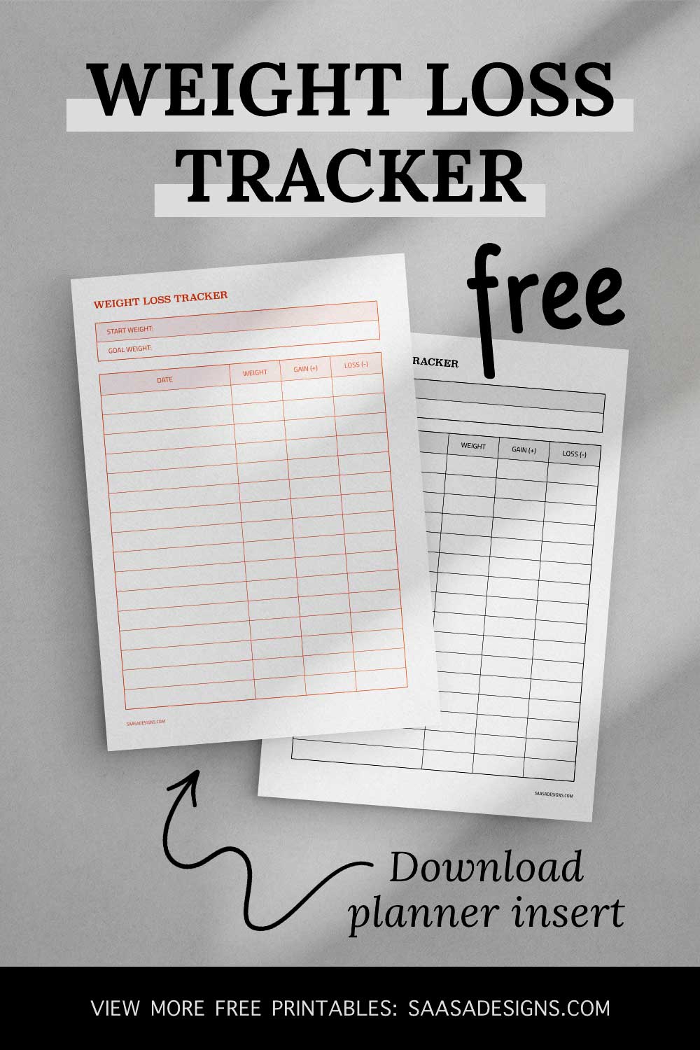 Weight Loss Tracker Template. Free printable planner insert.