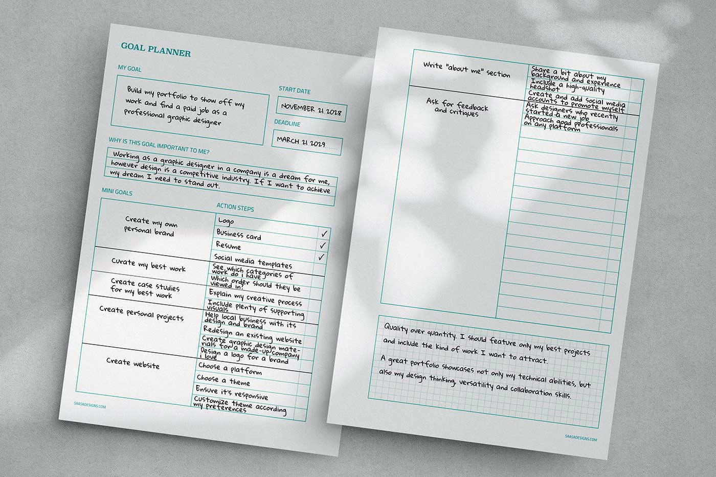 Goal Planner template. Free printable planner insert.