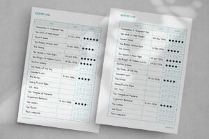 Movie List template. Free printable planner insert.