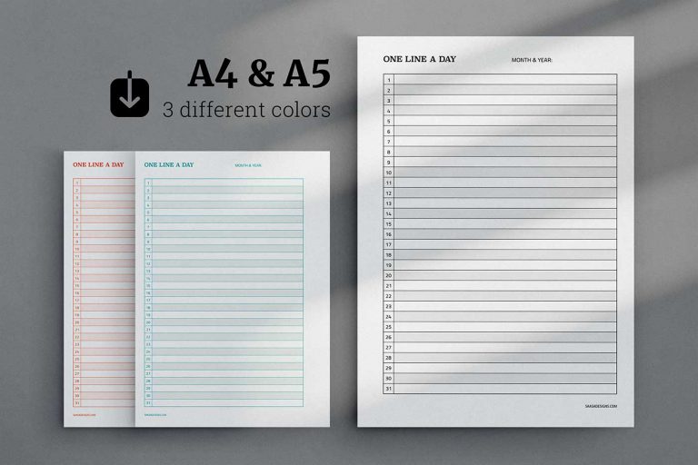 One Line A Day template. Free printable planner insert.