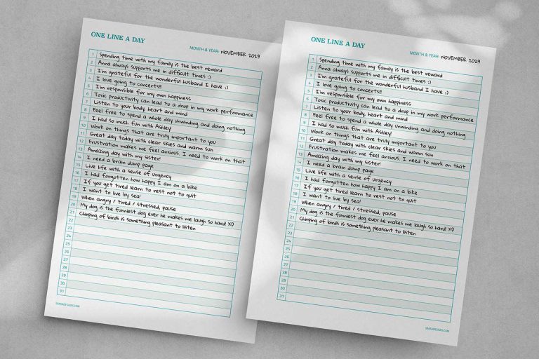 One Line A Day template. Free printable planner insert.