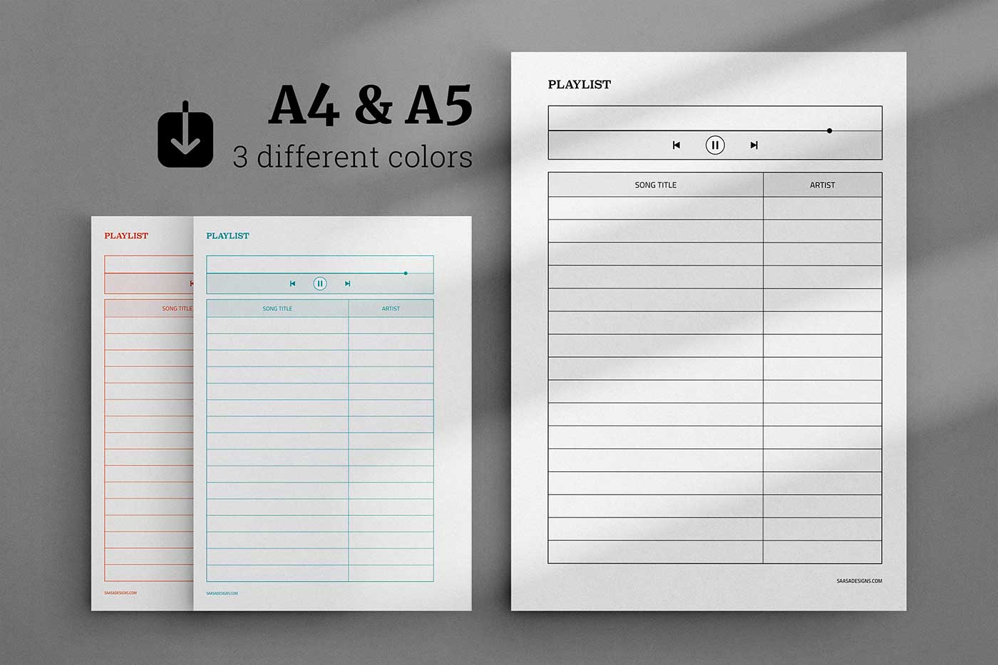 Playlist Tracker template. Free printable planner insert.