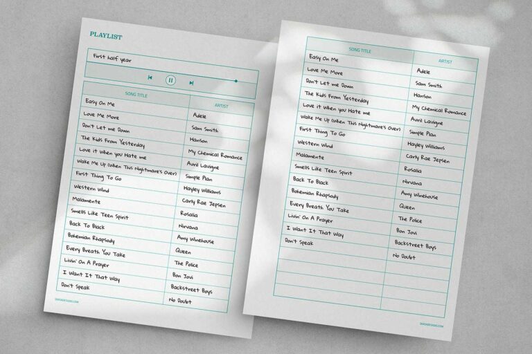 Playlist Tracker template. Free printable planner insert.