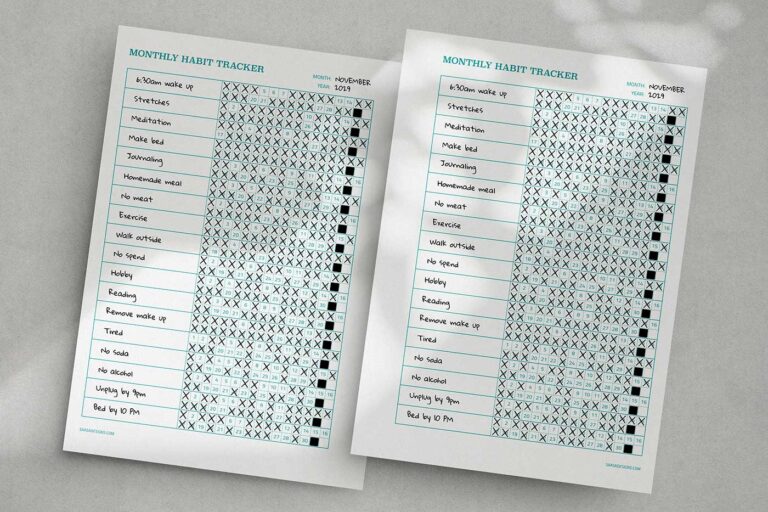 Printable Monthly Habit Tracker. Free planner insert.