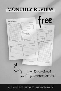 Monthly Review template. Free printable planner insert.