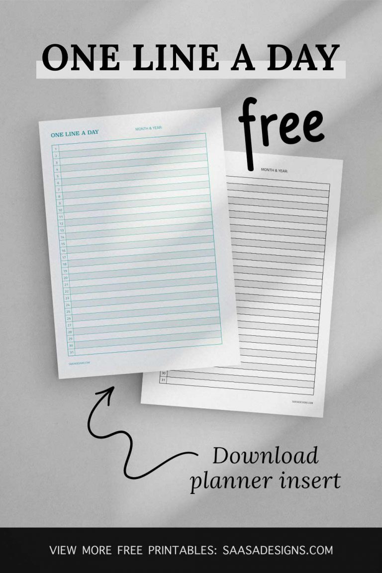 One Line A Day template. Free printable planner insert.