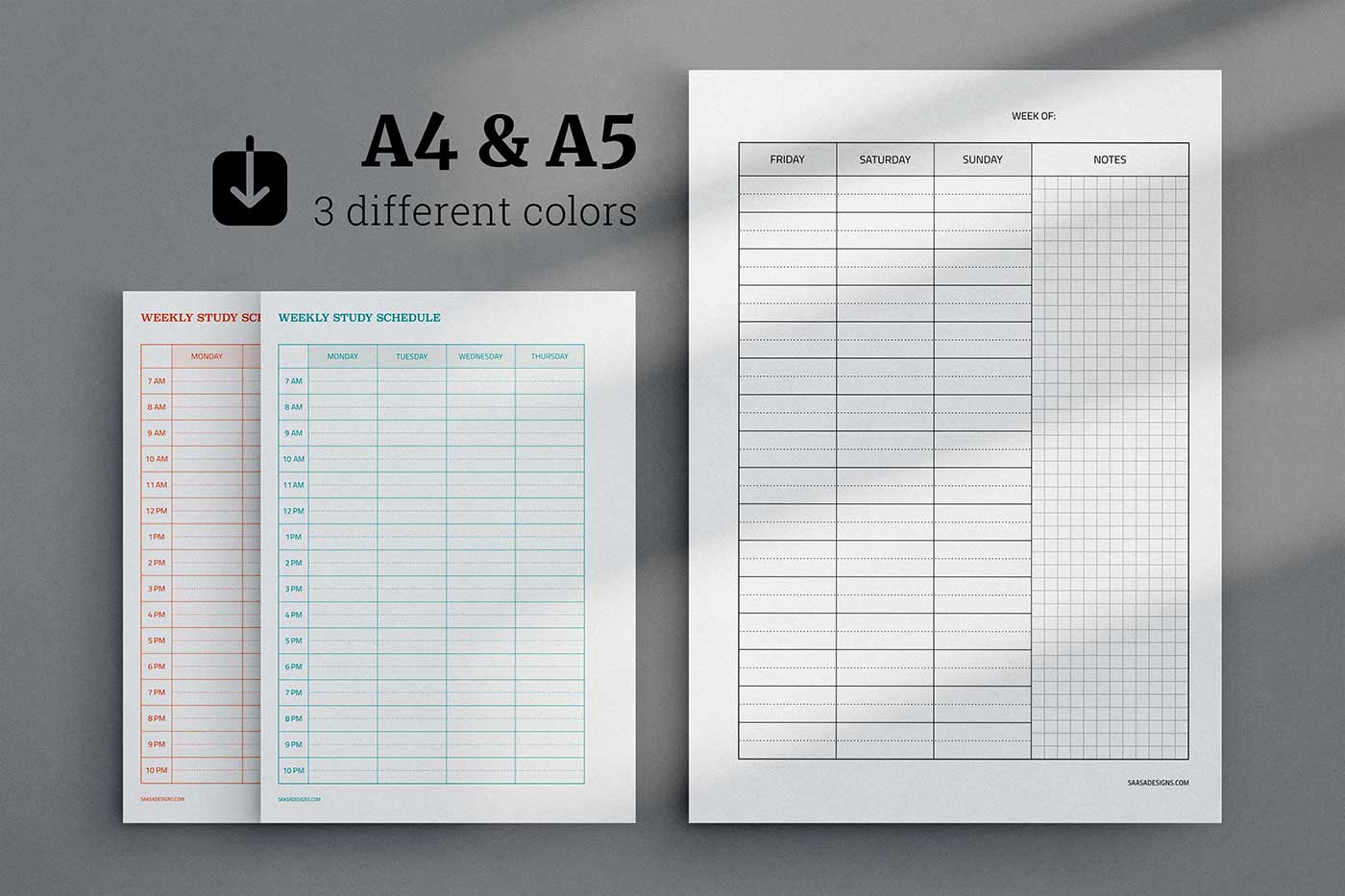 Study Schedule template. Free printable planner insert.