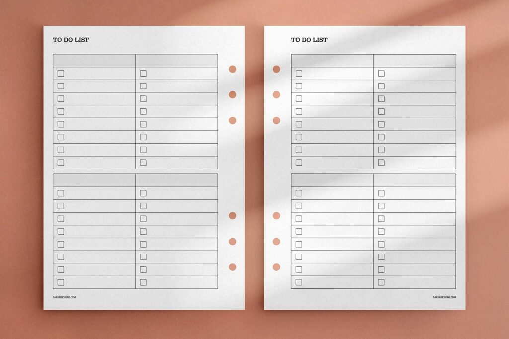To Do List template. Free printable planner insert.