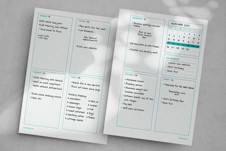 Undated Weekly Planner Printable. Free Planner Insert