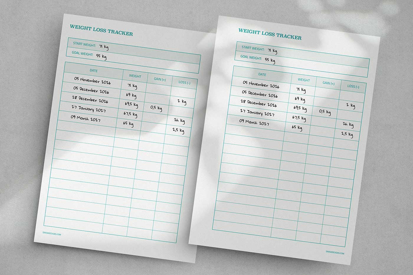 Weight Loss Tracker Template. Free printable planner insert.